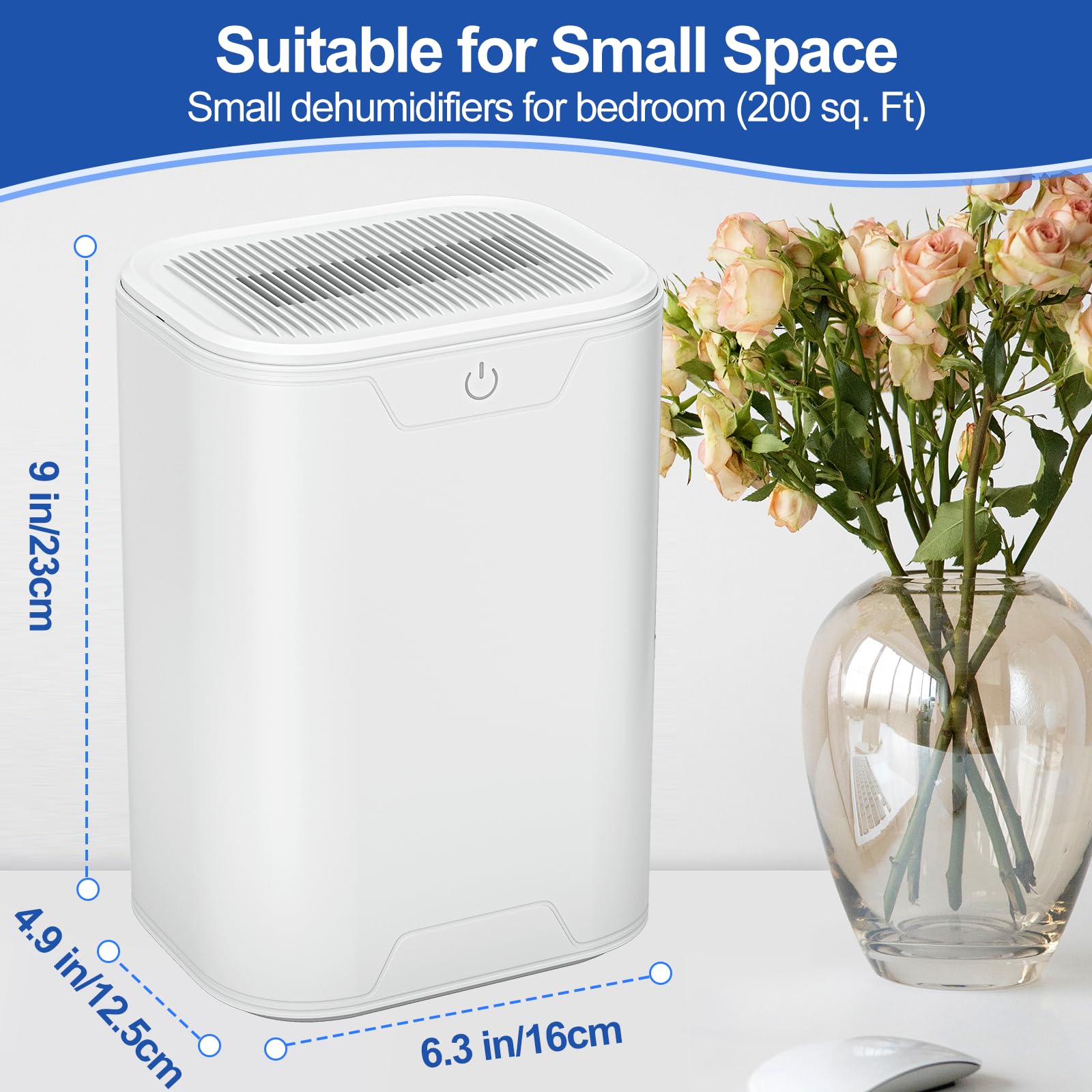 COYCYQI Mini Portable Dehumidifiers, 215 sq. ft 25oz Capacity Small Dehumidifier with Drain Hose and AUTO Shut-Off, Ultra Quiet for Bathroom, Bedroom, Closet, Wardrobe, Kitchen, RV,Home