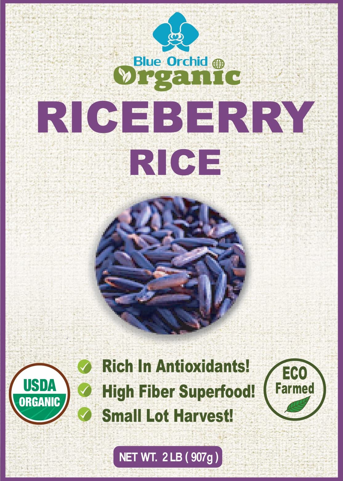 Organic Riceberry Rice - Purple Thai Black Jasmine Rice - Premium Freshness - Small Lot Harvest Direct from our Farm to your Table - 2 LB