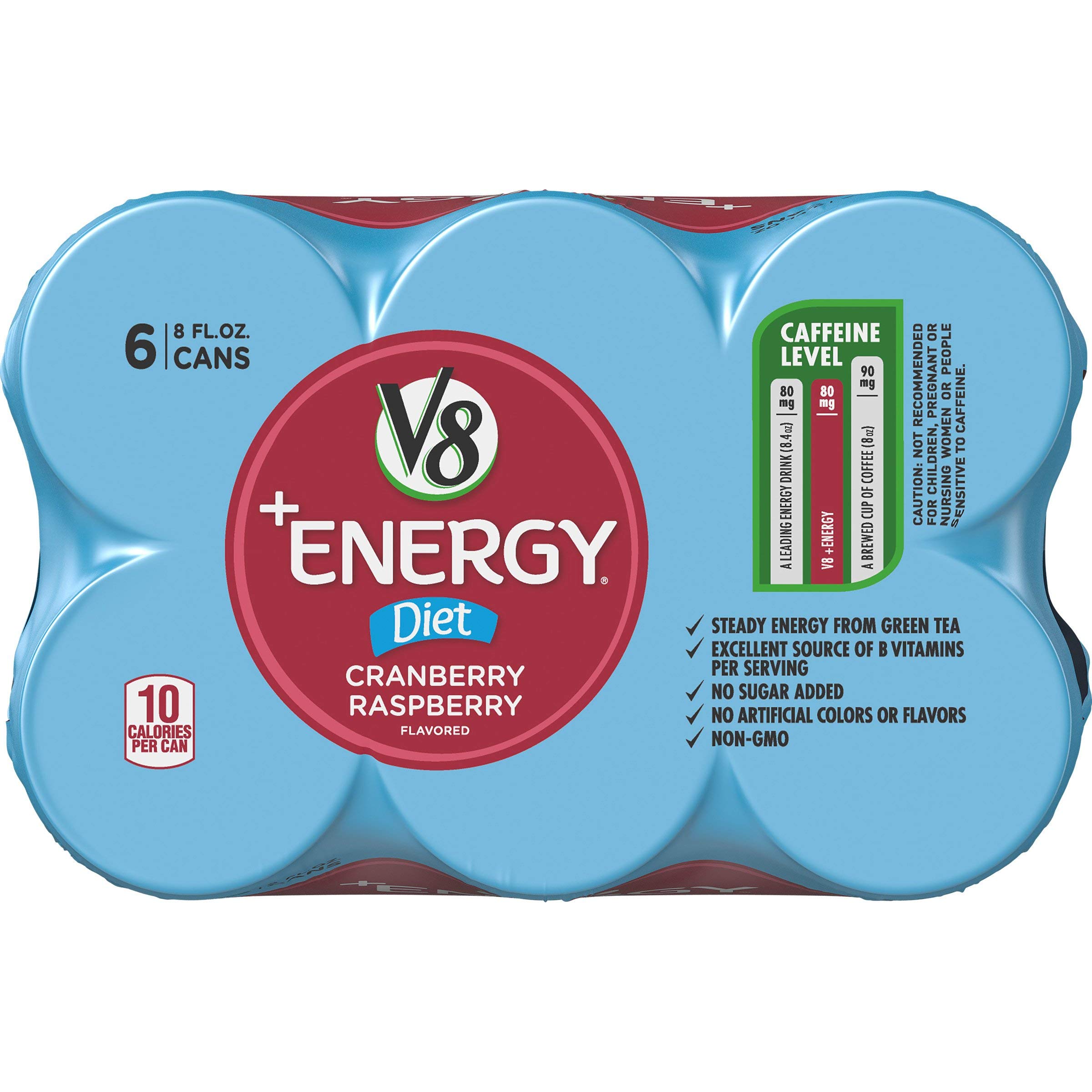 V8 +Energy, Healthy Energy Drink, Natural Energy from Tea, Diet Cranberry Raspberry, 8 Fl Oz (Pack of 6)