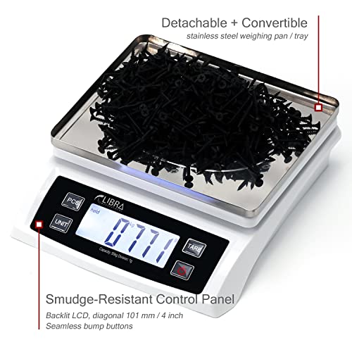 110 lb (50 kg) Digital Postal Scale, Piece Counting, Wide Stainless Steel Pan, AC Adapter, Backlit LCD, Multiple Weight Unit, Capacity: Max 50 kg (110 lb), MIN 5 g (0.2 oz), Division 1 g / 0.1 oz