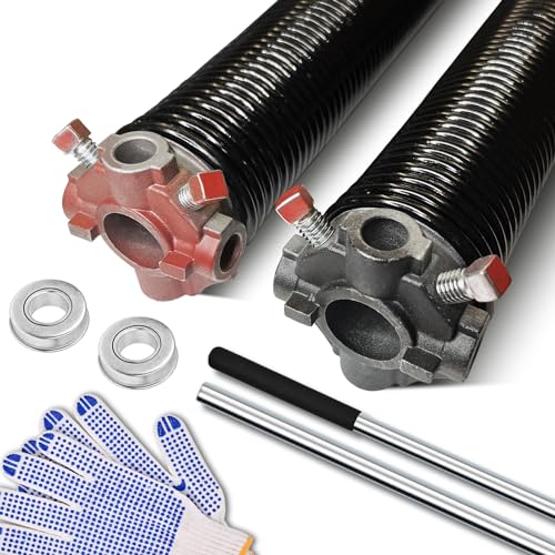 JZSDB Garage Door Torsion Springs, Pair of 0.250 x 2" x 28" Garage Door Spring with Non-Slip Winding Bars, Bearings and Gloves, Minimum of 15,000 Cycles