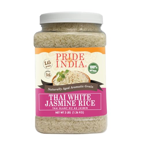 Pride Of India - Thai White Jasmine Rice - Fragrant Hom Mali Rice, 3 lbs Jar