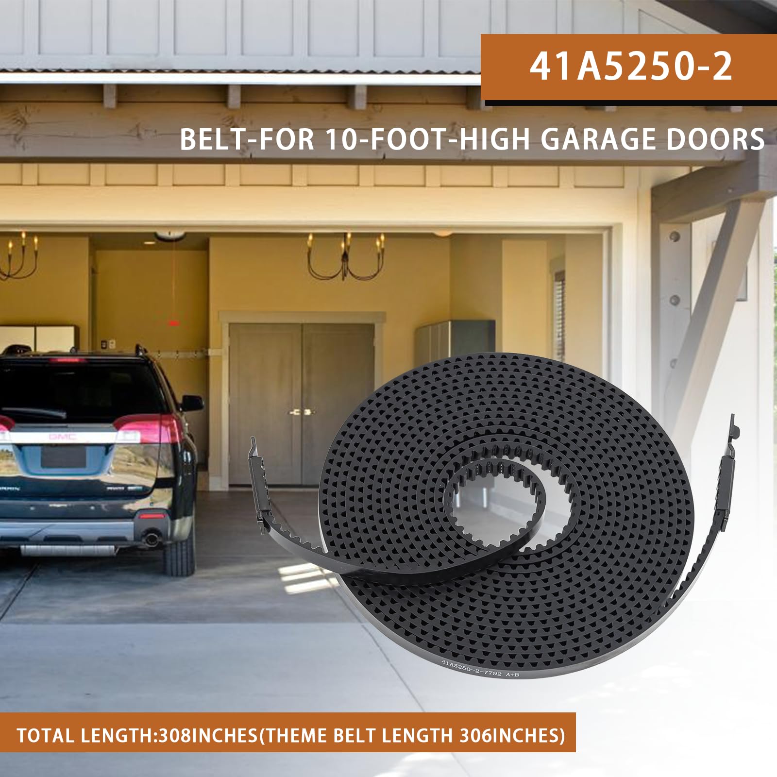 41A5250-2 Drive Belt for 10ft High Garage Doors,308'' Garage Door Openers Belt 041A5250-2,Replacement Belt Compatible with Liftmaster/Chamberlain Belt Drive Garage Door Opener