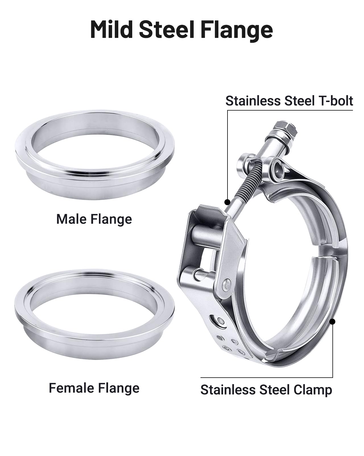 EVIL ENERGY V Band Clamp Quick Release Stainless Steel with Flange Male Female Mild Steel 2.5 Inch