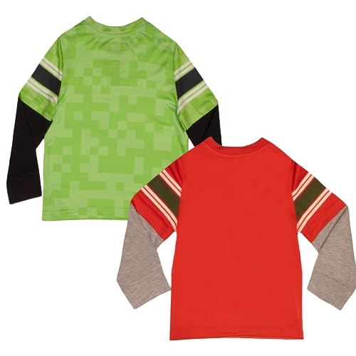 Minecraft Characters Boys Long Sleeve Active Mesh T-Shirt, 2-Pack Bundle Set for Kids and Toddlers (Size 8, Green/Orange)