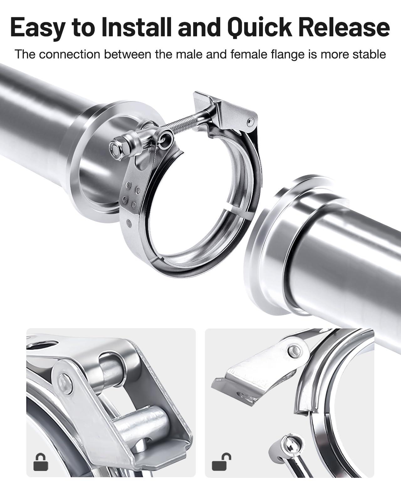 EVIL ENERGY V Band Clamp Quick Release Stainless Steel with Flange Male Female Mild Steel 2.5 Inch