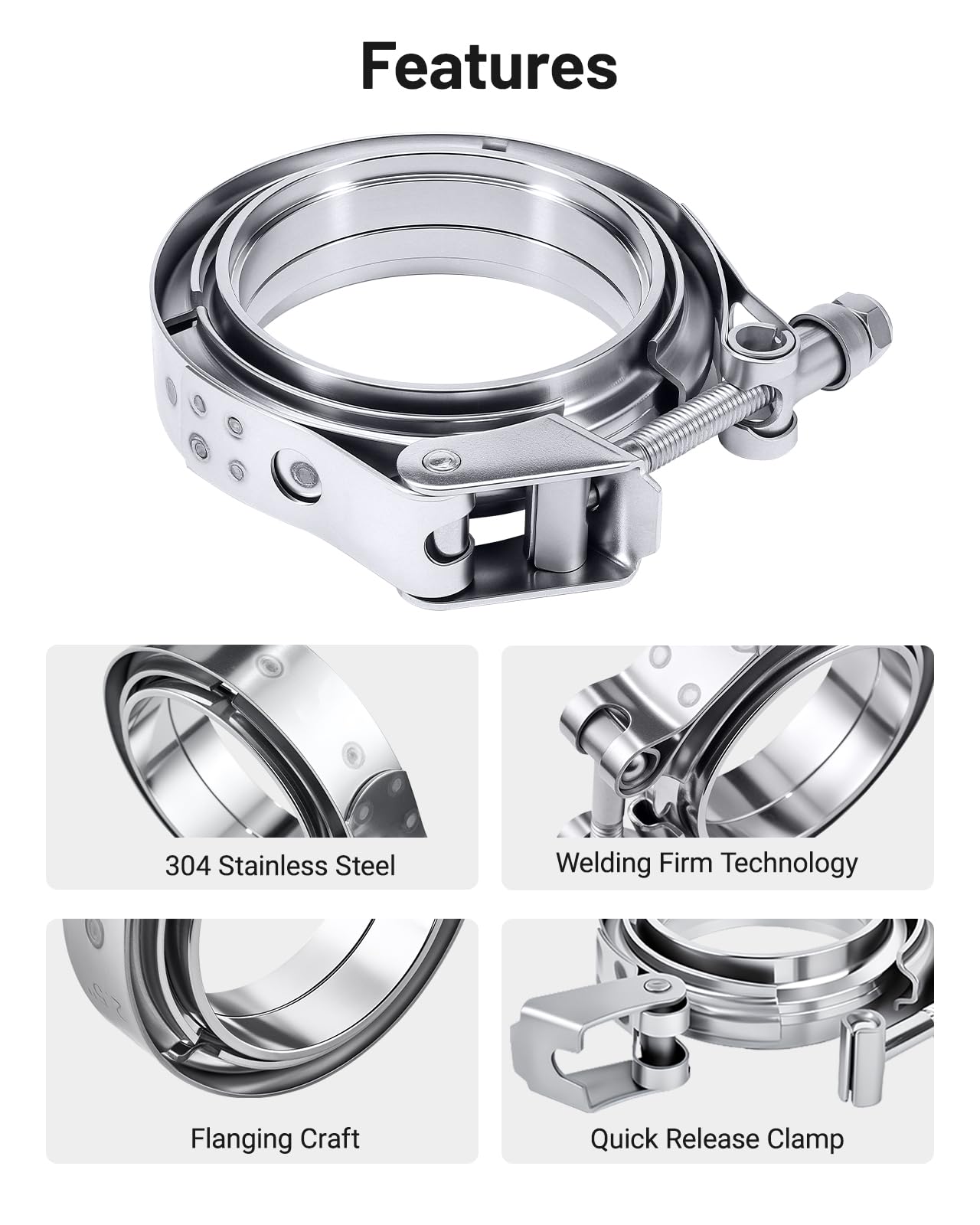 EVIL ENERGY V Band Clamp Quick Release Stainless Steel with Flange Male Female Mild Steel 2.5 Inch
