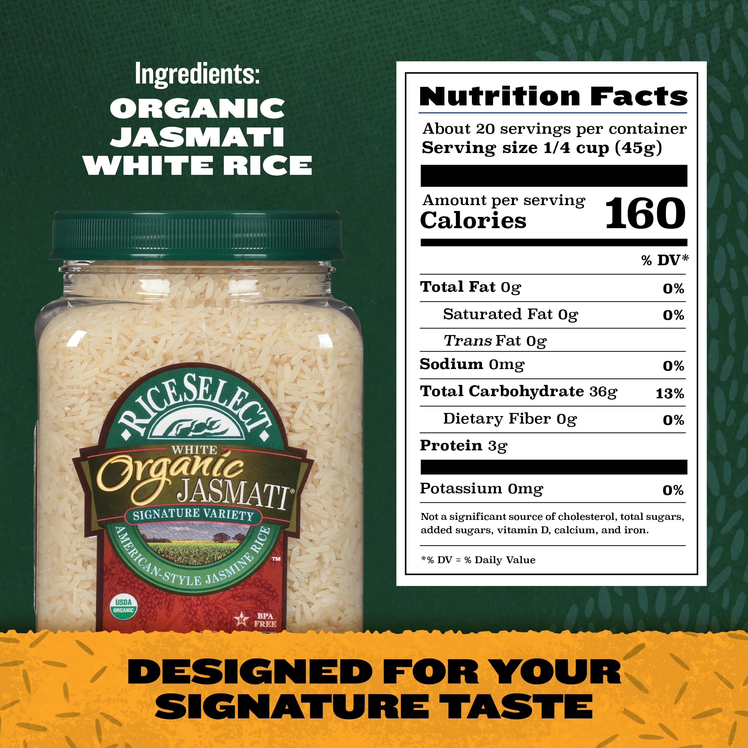 RiceSelect Organic Jasmati White Rice for Asian-Food-Inspired Recipes, Premium Non-GMO Gluten-Free Long-Grain Jasmine Rice, 32-Ounce Jar