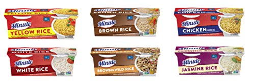 Minute Rice Ready to Serve Cups Variety Pack of 6 Different Flavors: White Rice, Yellow Rice, Brown Rice, Chicken Rice, Jasmine Rice, Brown and Wild Rice. Bundle of 6 Ready Rice Food Gift
