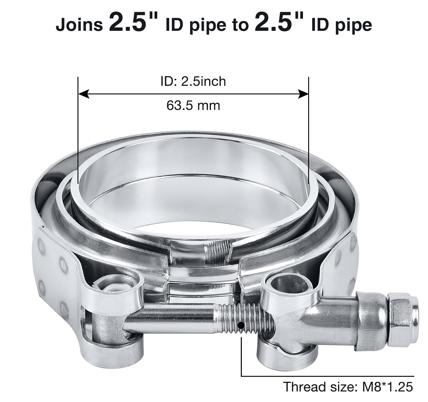 EVIL ENERGY 2.5 Inch V Band Clamp Stainless Steel with Flange Male Female Mild Steel 2PCS