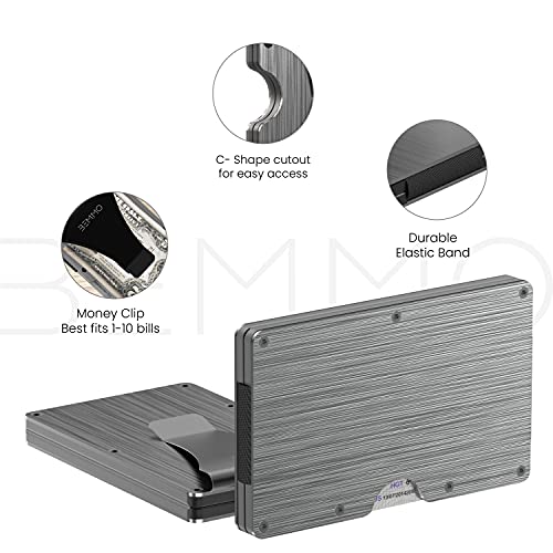 Bemmo Slim minimalist Credit Card wallet with Money Clip aluminum metal holder RFID Blocking carbon fiber, Great Gift Idea (Brushed Steel)