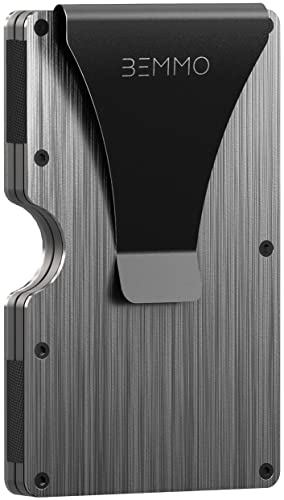Bemmo Slim minimalist Credit Card wallet with Money Clip aluminum metal holder RFID Blocking carbon fiber, Great Gift Idea (Brushed Steel)