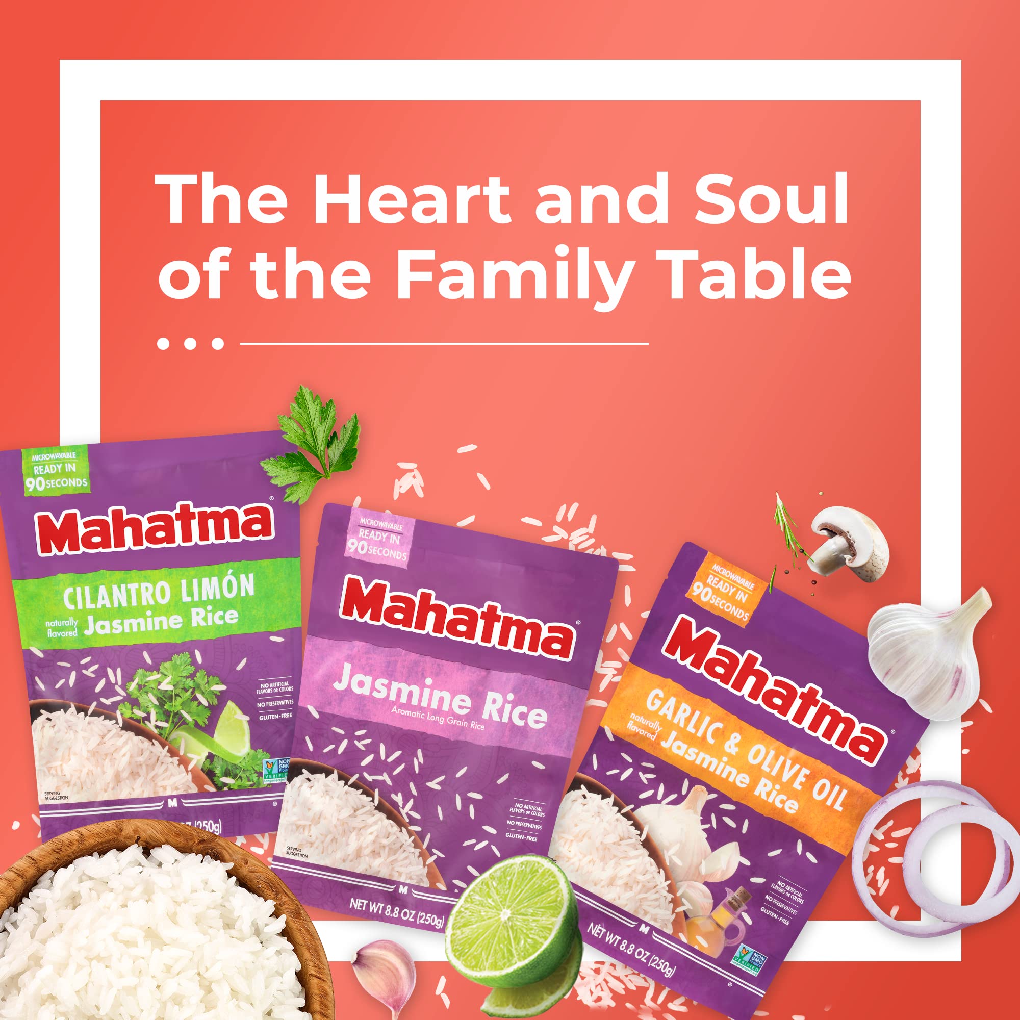 Mahatma Ready to Heat Jasmine Rice, Precooked Rice, Microwaveable in 90 Seconds, Six 8.8-Ounce Bags