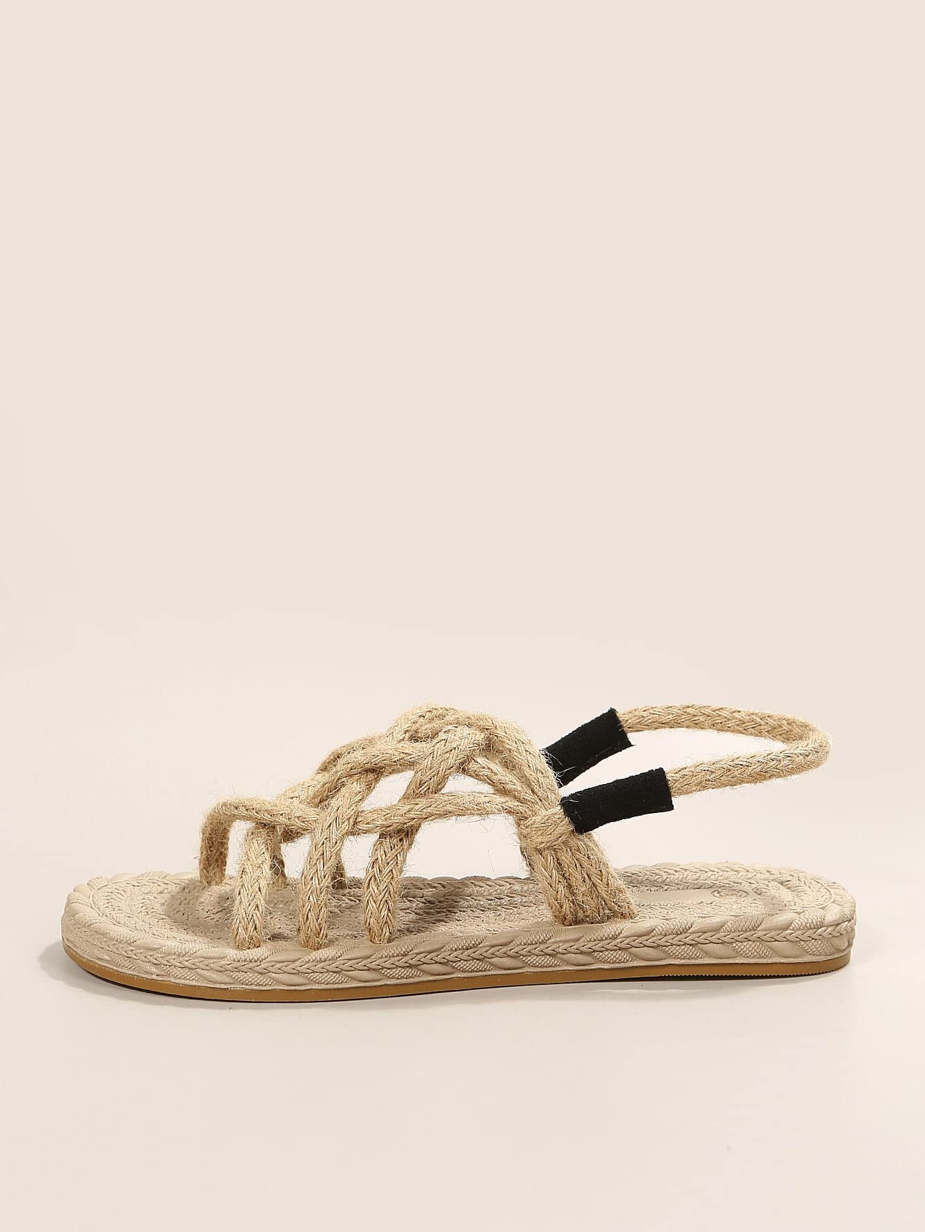 GORGLITTER Women's Criss Cross Strap Sandals Slingback Summer Beach Straw Flats Khaki CN41