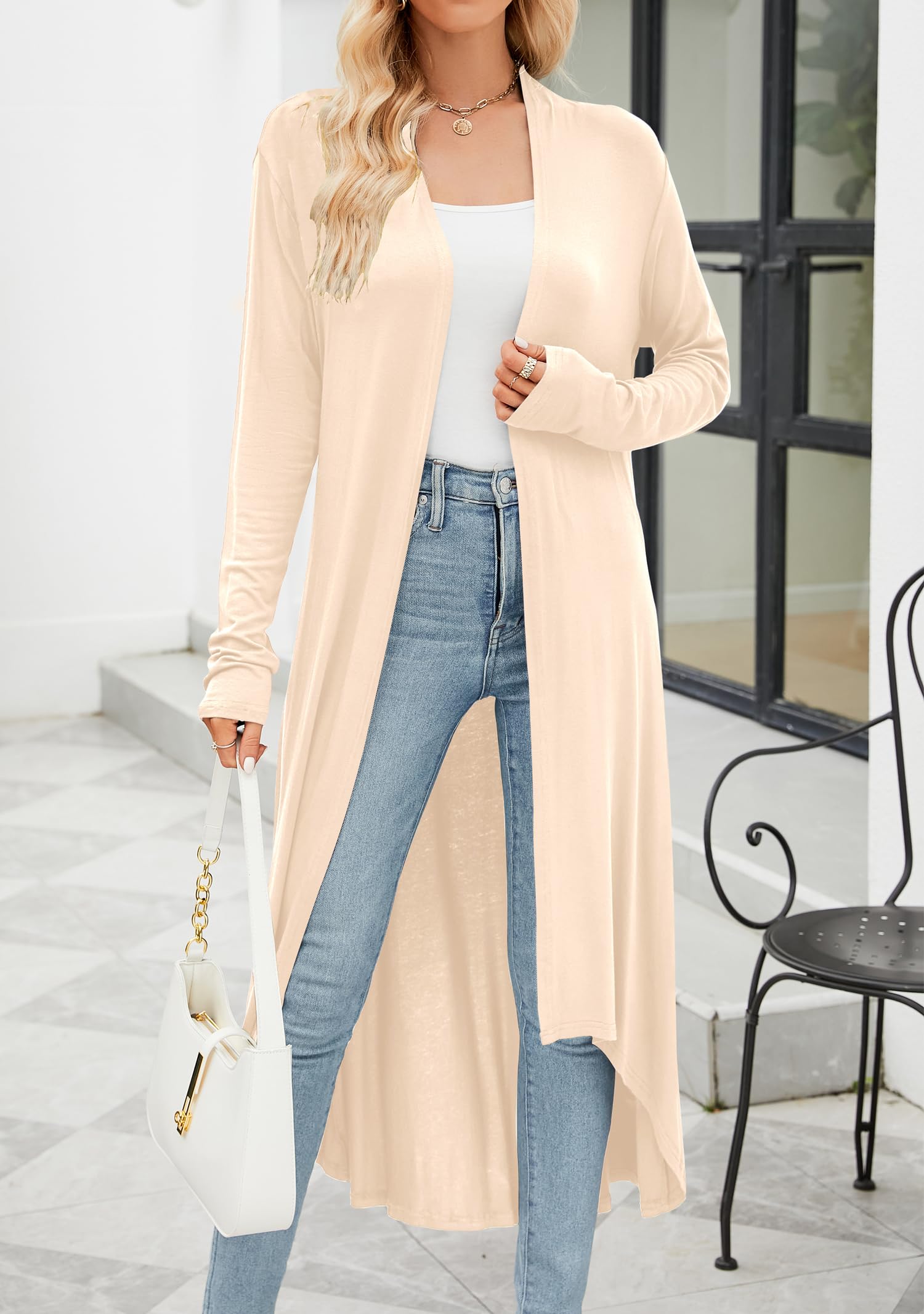 POGTMM Knit Cardigans for Women Lightweight Cover-up Long Sleeve Cardigan Sweaters (Beige, S)