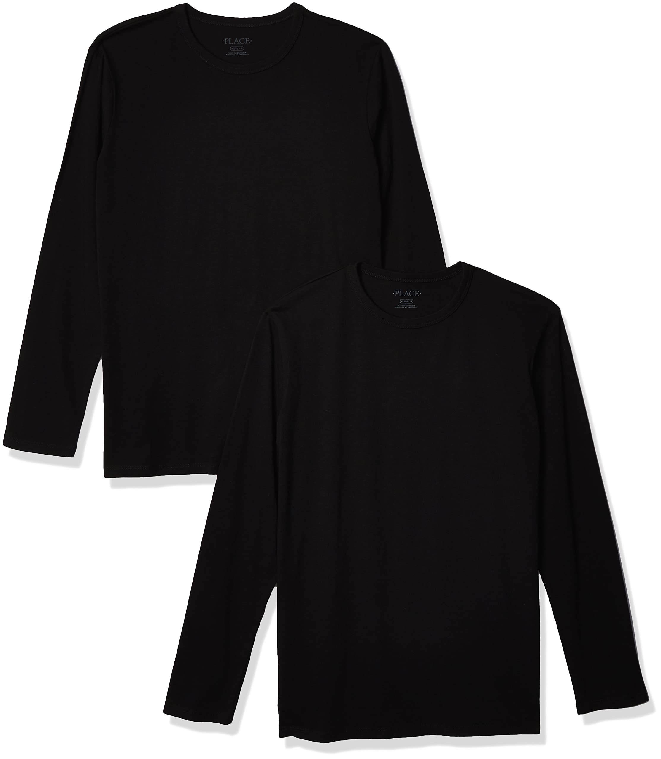 The Children's Place boys Long Sleeve Basic Layering T-shirt T Shirt, Black 2 Pack, X-Large US