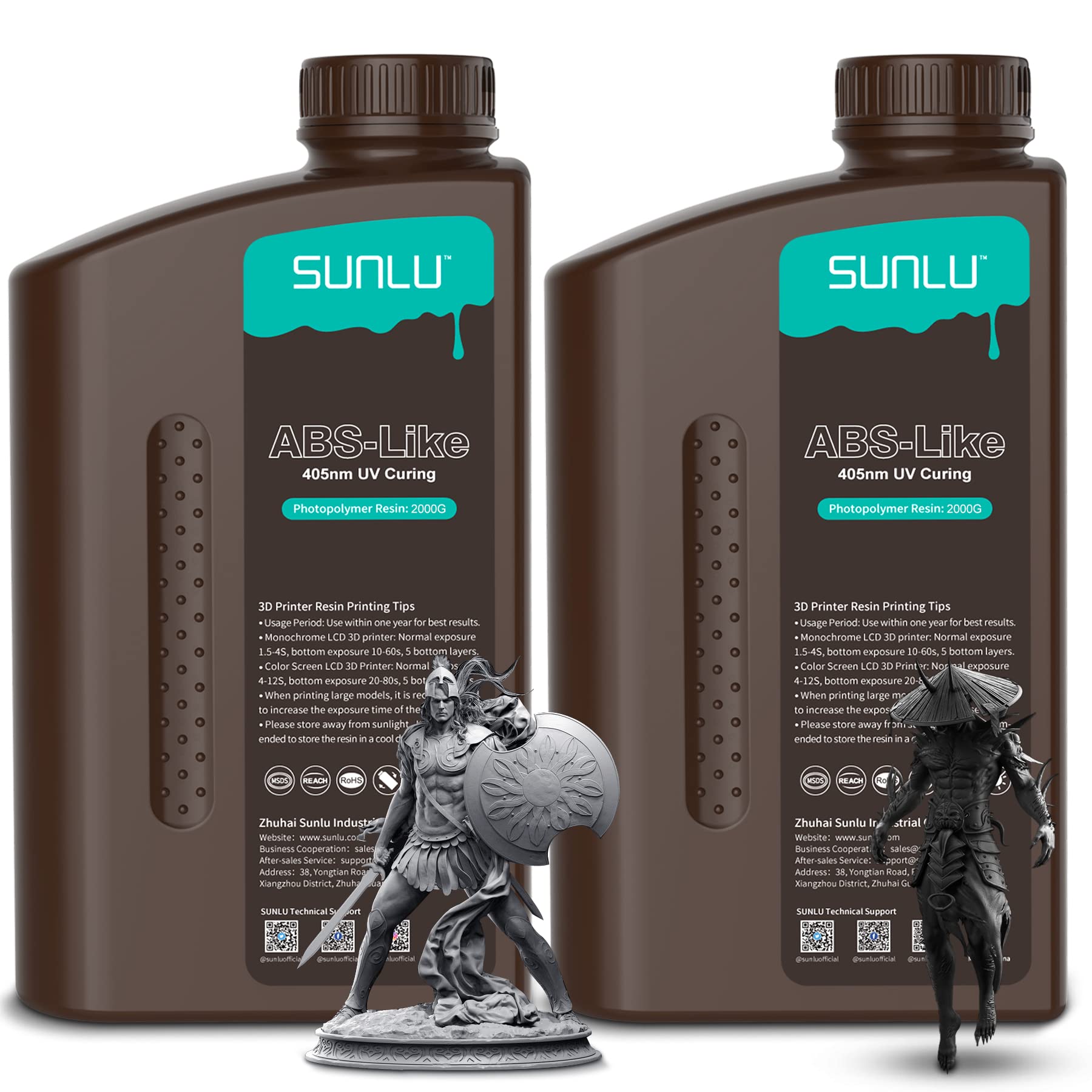 SUNLU 2 KG*2 Bottles ABS-Like 3D Printer Resin, 405nm UV Curing Photopolymer Rapid 3D Resin for 4K 8K LCD/DLP/SLA 3D Printers, Non-Brittle & High Precision & Low Shrinkage, 2000g*2, Dark Grey& Black