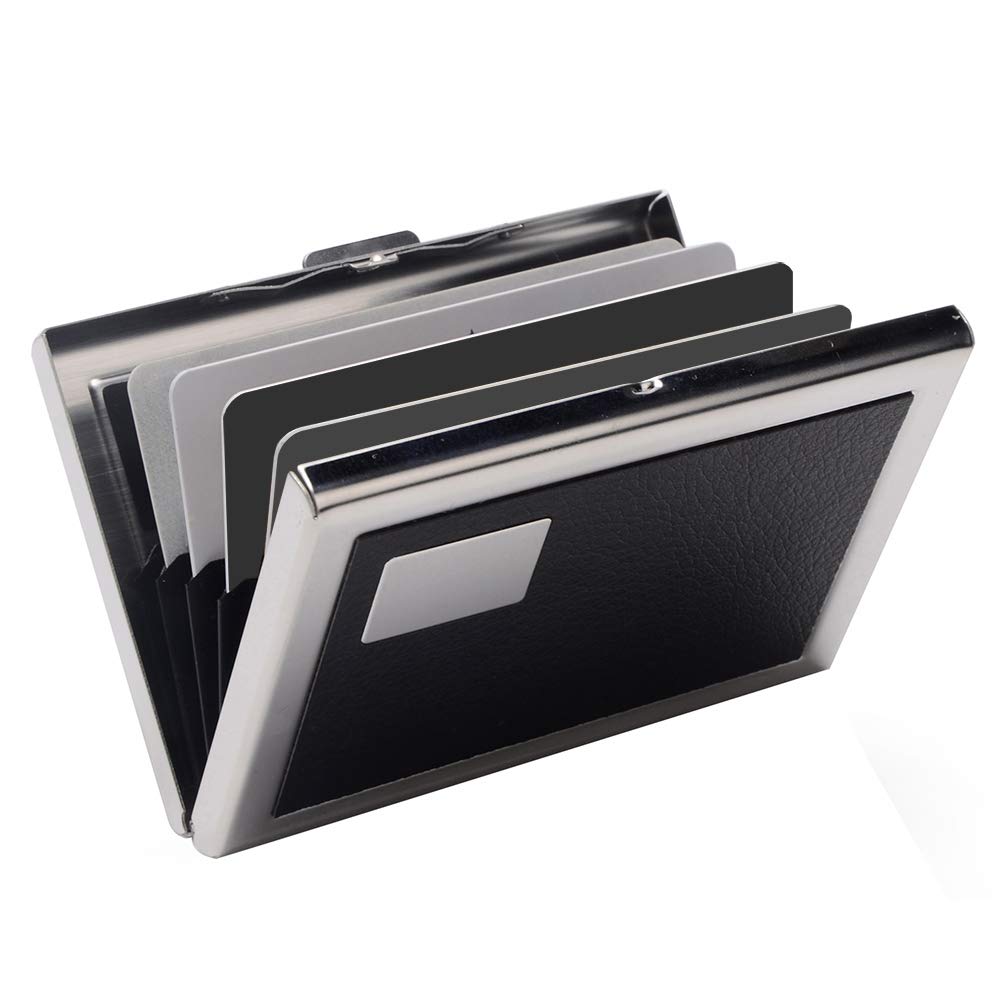 EASTNIGHTS RFID Credit Card Holder Metal Wallet Stainless Steel and Pu Leather Credit Card Protector Case for Men or Women (black)