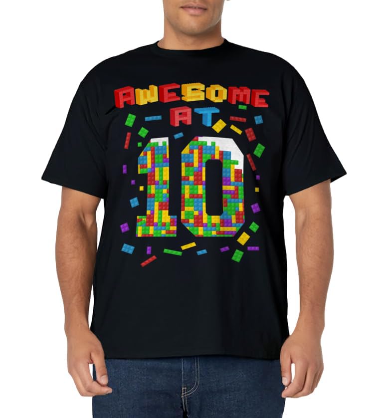 Awesome at 10 Building Blocks Birthday Kids T Shirt 10th Gif T-Shirt