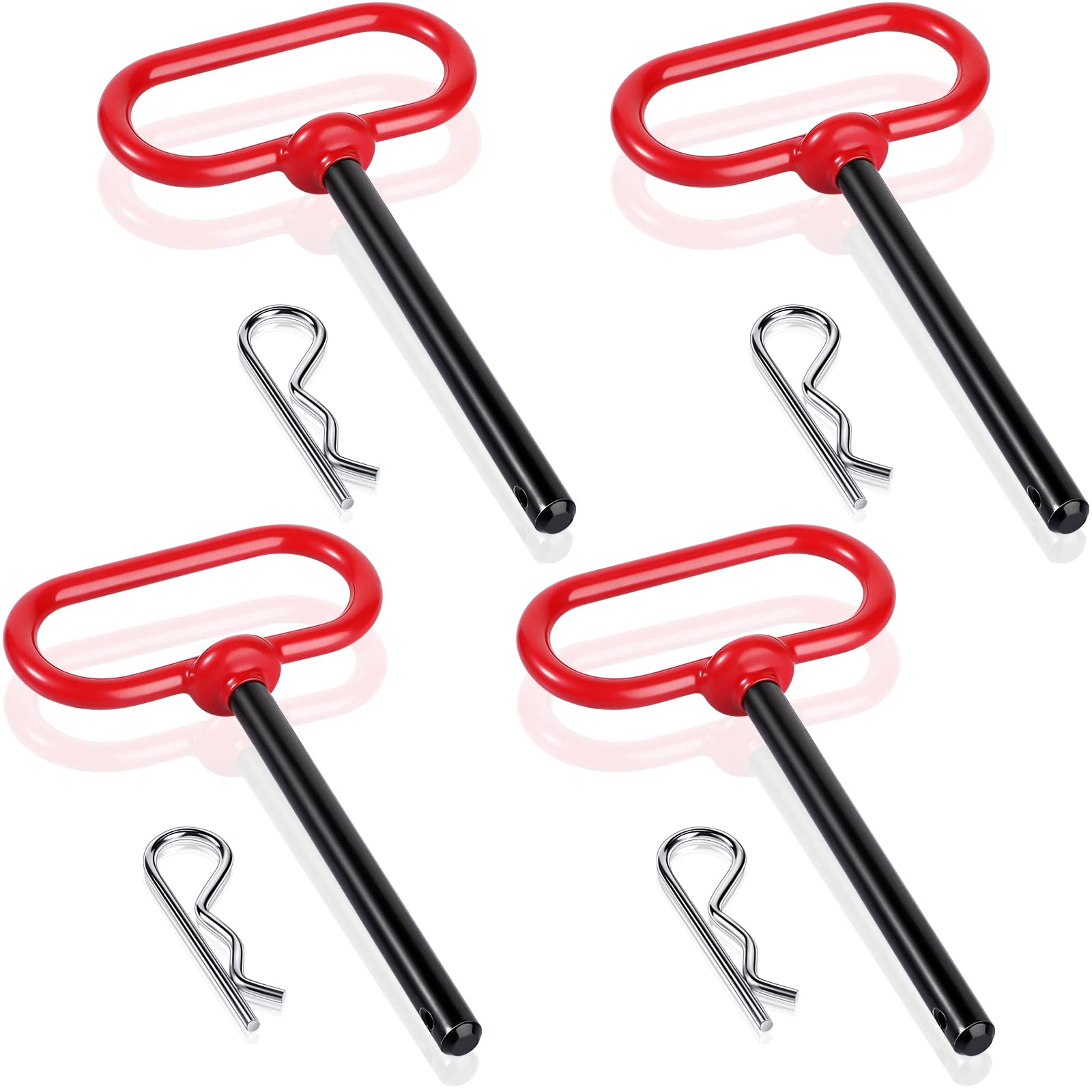 Riakrum 4 Pcs 3/8 x 4 Inch Handle Hitch Pin for Tractor Trailer Hitch Pin and Clip Tow Pin Accessories for Farm,Tractor,Turn Mower, Towing Cargo, Boat, RV, Car, Truck, Bike, ATV(Red)
