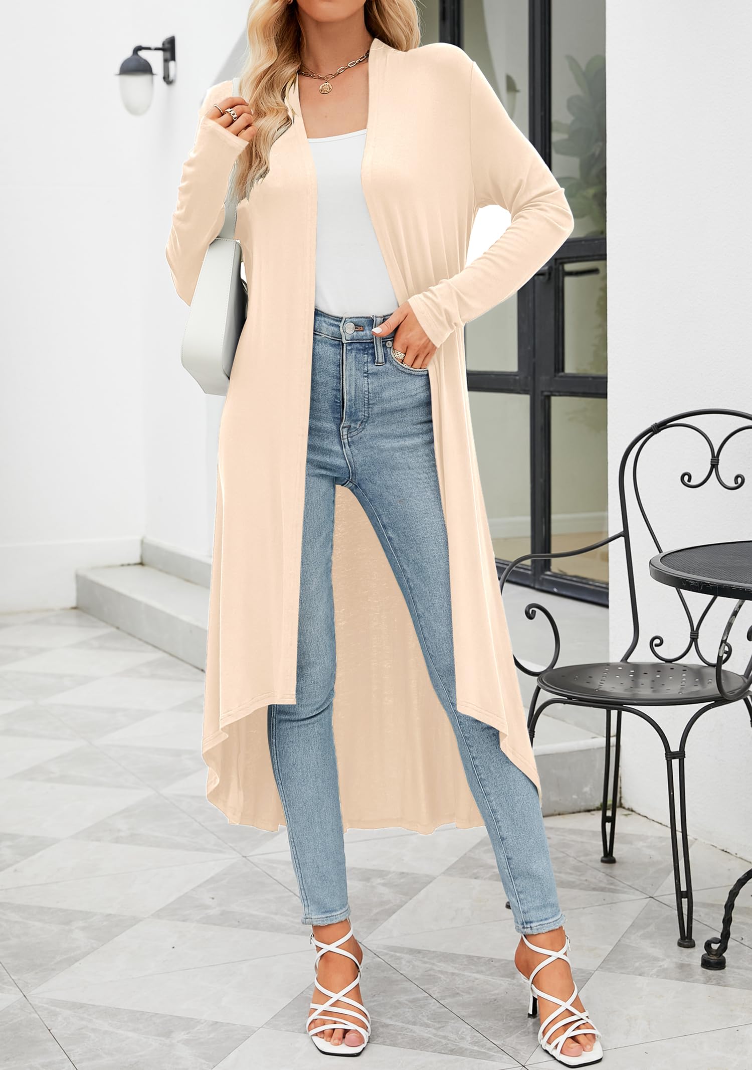 POGTMM Knit Cardigans for Women Lightweight Cover-up Long Sleeve Cardigan Sweaters (Beige, S)