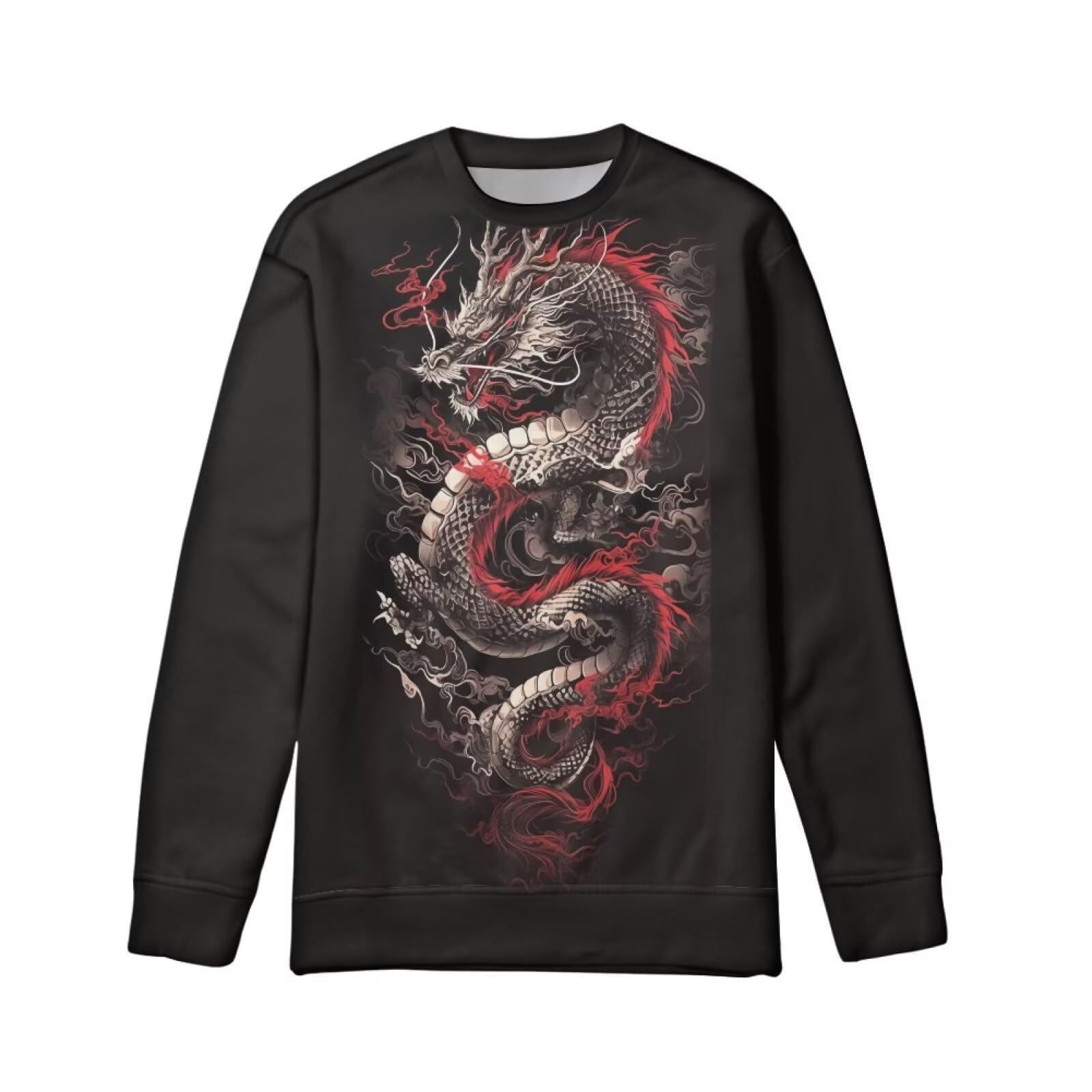 HUIACONG Cool Dragon Print Boys Shirts Fashion Long Sleeve Sweatshirts for Boy O-Neck T-Shirts Chinese Loong Graphic Kids Top for 8-10 Years Polo Shirt Novelty Children Teen Athletic Clothes