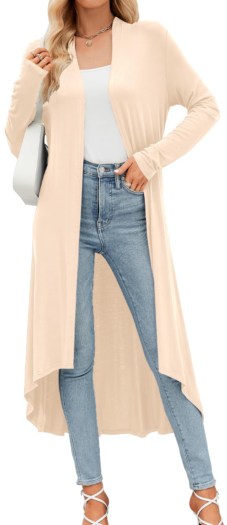 POGTMM Knit Cardigans for Women Lightweight Cover-up Long Sleeve Cardigan Sweaters (Beige, S)