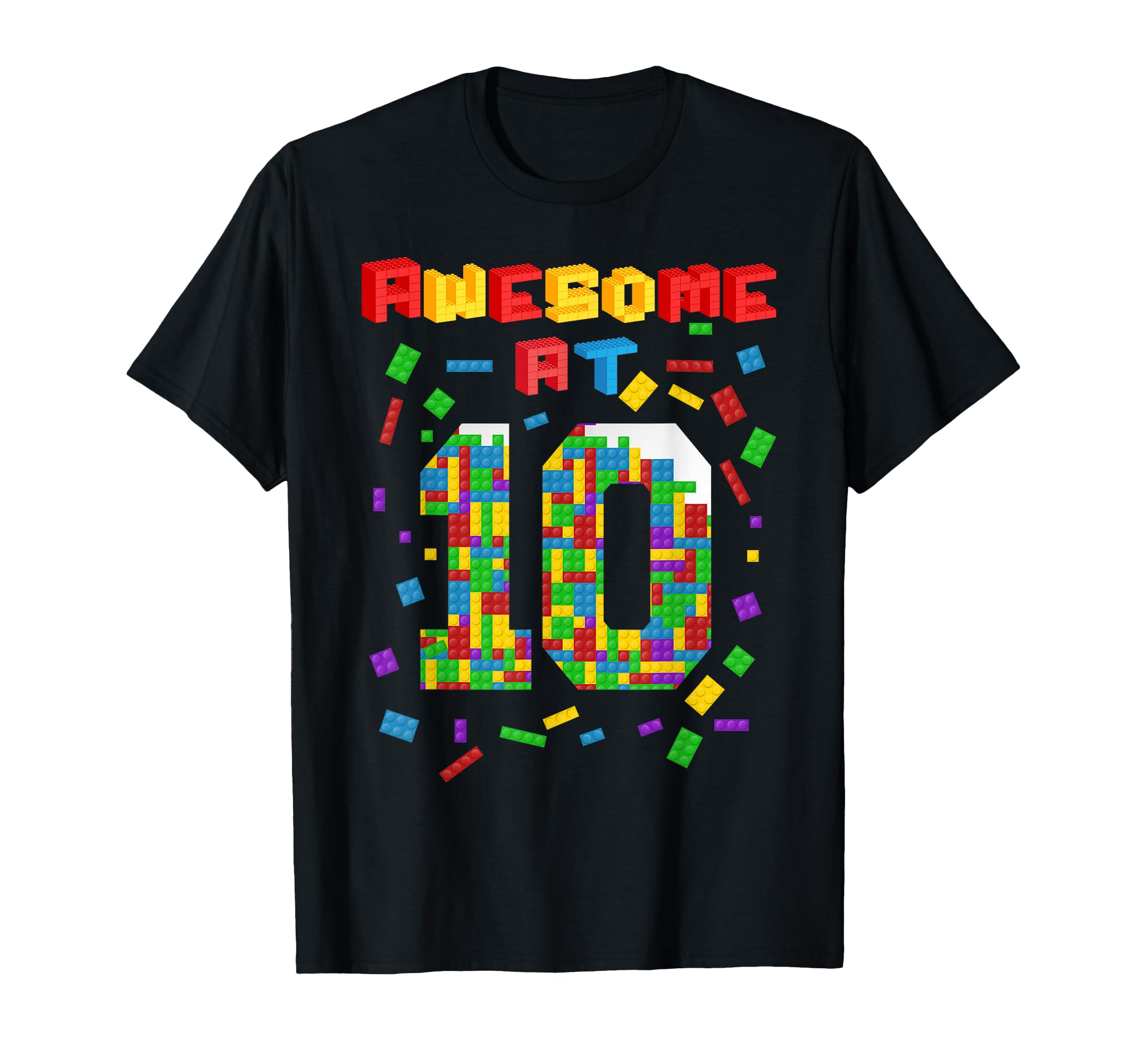 Awesome at 10 Building Blocks Birthday Kids T Shirt 10th Gif T-Shirt