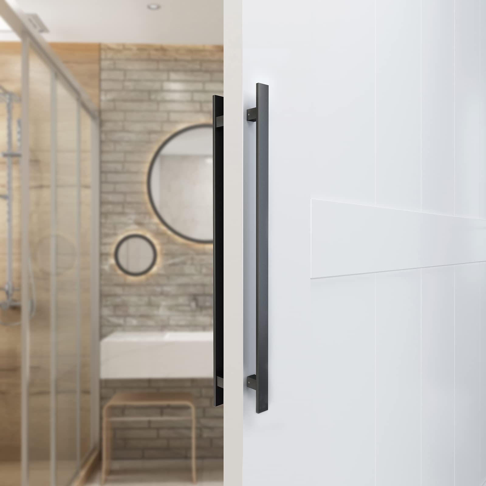 BARNSMITH 36" Barn Door Push Pull Handle,Heavy Duty Grade-304 Stainless Steel Square Commercial Door Handle,Entrance Entry Front Door Handle Office Handle Pull Set for Wood Door Glass Door,Black