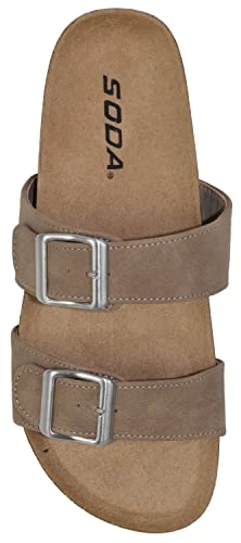 Soda Shoes Women Sandals Footbed Double Strap Functional Buckles Gladiator DUNYA-S (Taupe, 8)