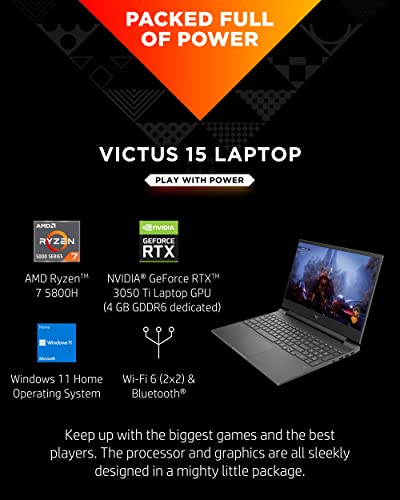 HP Victus 15.6" Gaming Laptop PC, NVIDIA GeForce RTX 3050 Ti, AMD Ryzen 7 5800H, Refined 1080p IPS Display, Compact Design, All-in-One Keyboard with Enlarged Touchpad, HD Webcam (15-fb0028nr, 2022)