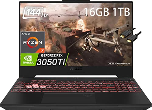 ASUS TUF Gaming A15 15.6" FHD 144Hz (16GB DDR5 RAM, 1TB PCIe SSD, AMD 8-Core Ryzen 7 6800H (Beat i7-11800H), RTX 3050 Ti) Gaming Laptop, RGB Backlit, Type-C, Wi-Fi 6, Free HDMI, Win 11 Home - 2022