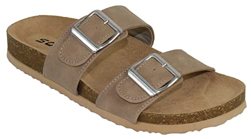 Soda Shoes Women Sandals Footbed Double Strap Functional Buckles Gladiator DUNYA-S (Taupe, 8)