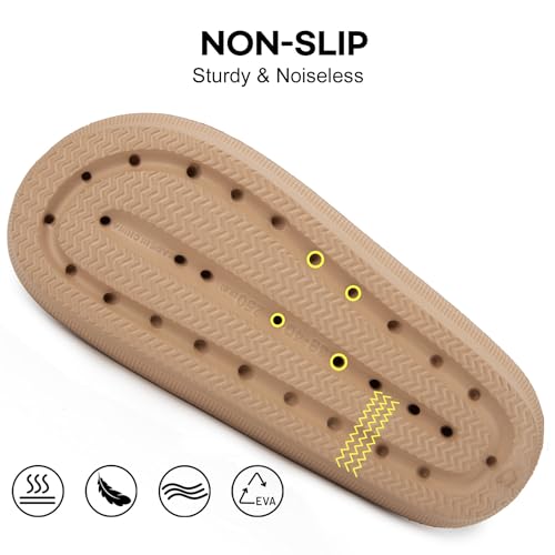 LongBay Women Men Double Buckle Adjustable EVA Slide Slippers Cloud Pillow Sandals (Brown, 11.5-12.5 Women/9.5-10.5 Men