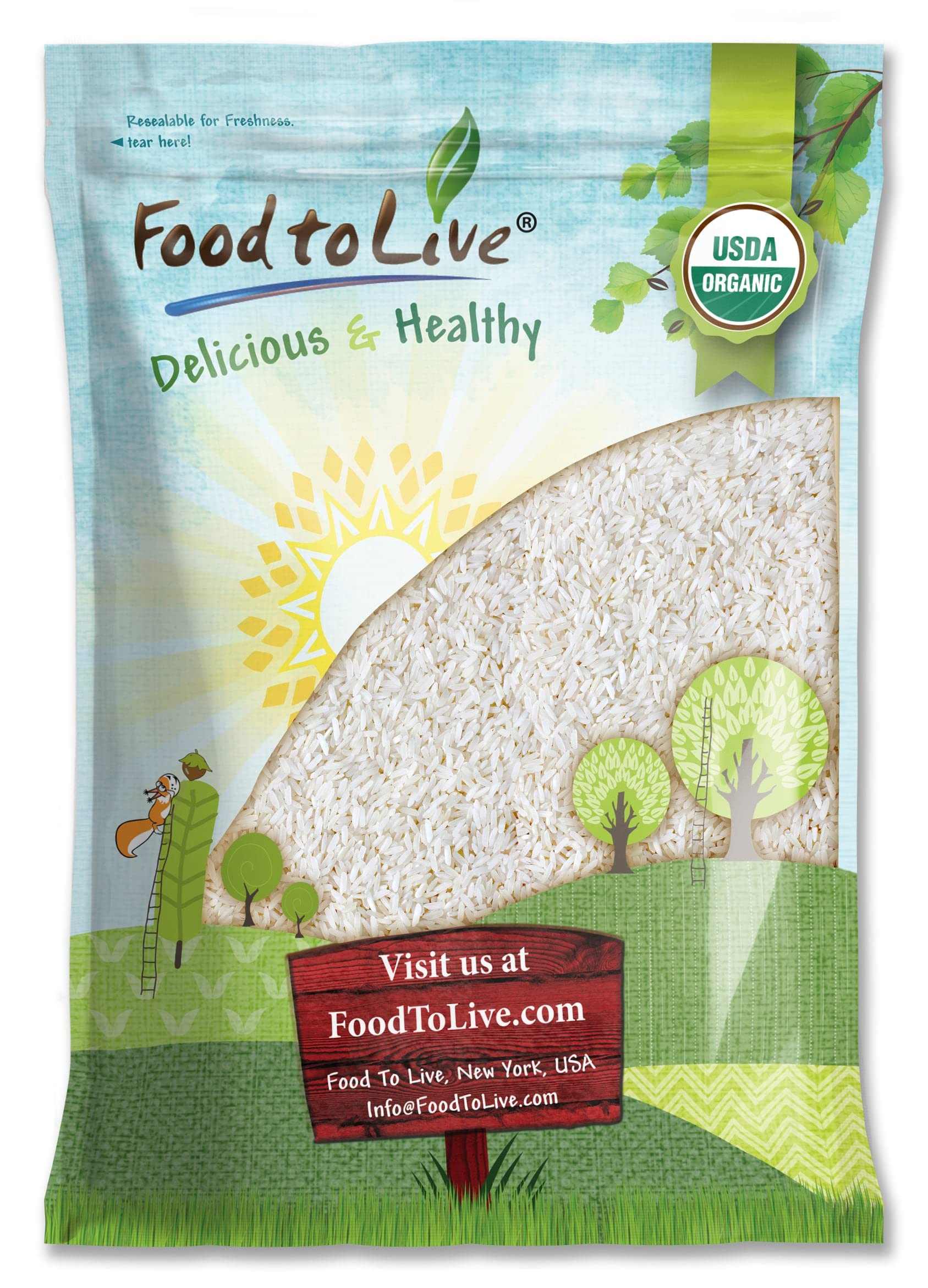 Food to Live - Organic White Jasmine Rice, 10 Pounds - Non-GMO, Long-Grain Rice Variety, Raw, Vegan