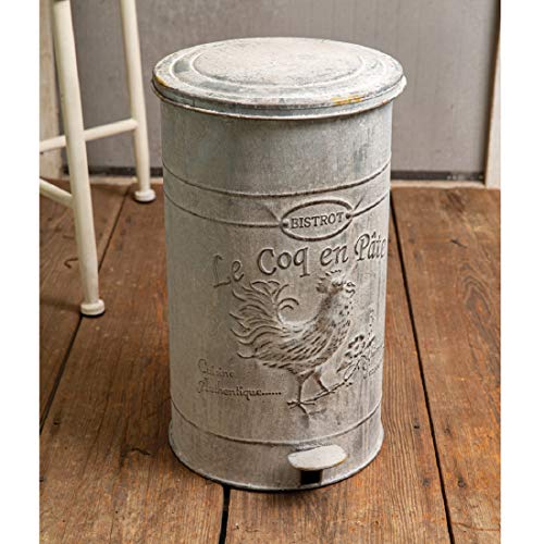CTW Home Collection Rooster Trash Bin Kitchen Supplies, 11-inch W x 12-inch D x 17.5-inch H, White