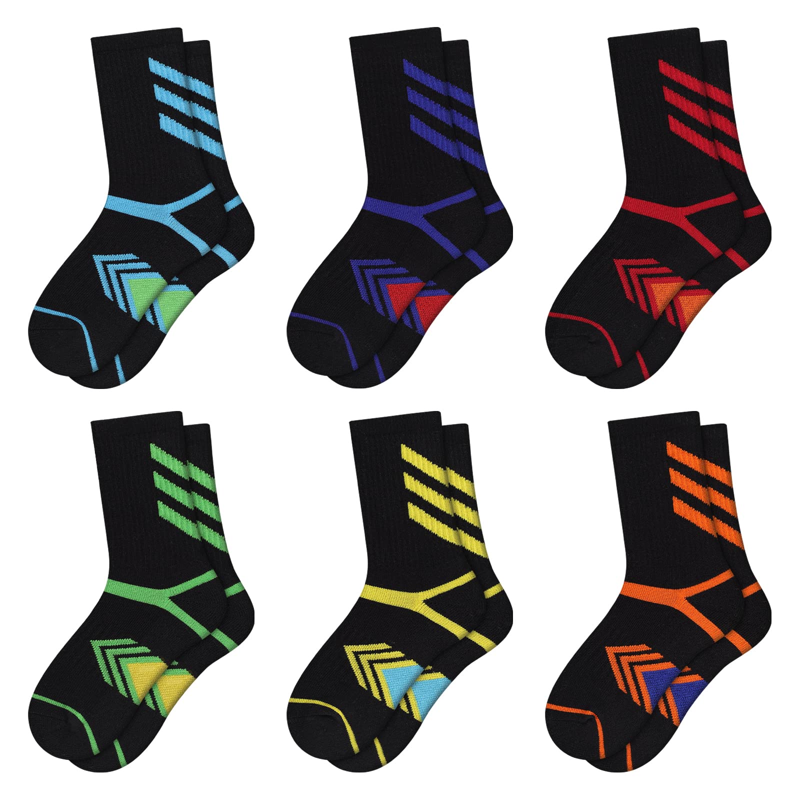 Comfoex Boys Crew Socks Athletic Long Cotton Socks For Kids Half Cushioned Calf Sports Socks 6 Pairs