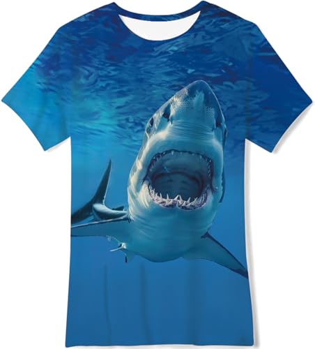 RAISEVERN Boys Girls Shark Shirts T-Shirt Students Unisex Short Sleeve Tops Casual Tees for Kids Holiday School Outfits 9-12 Years