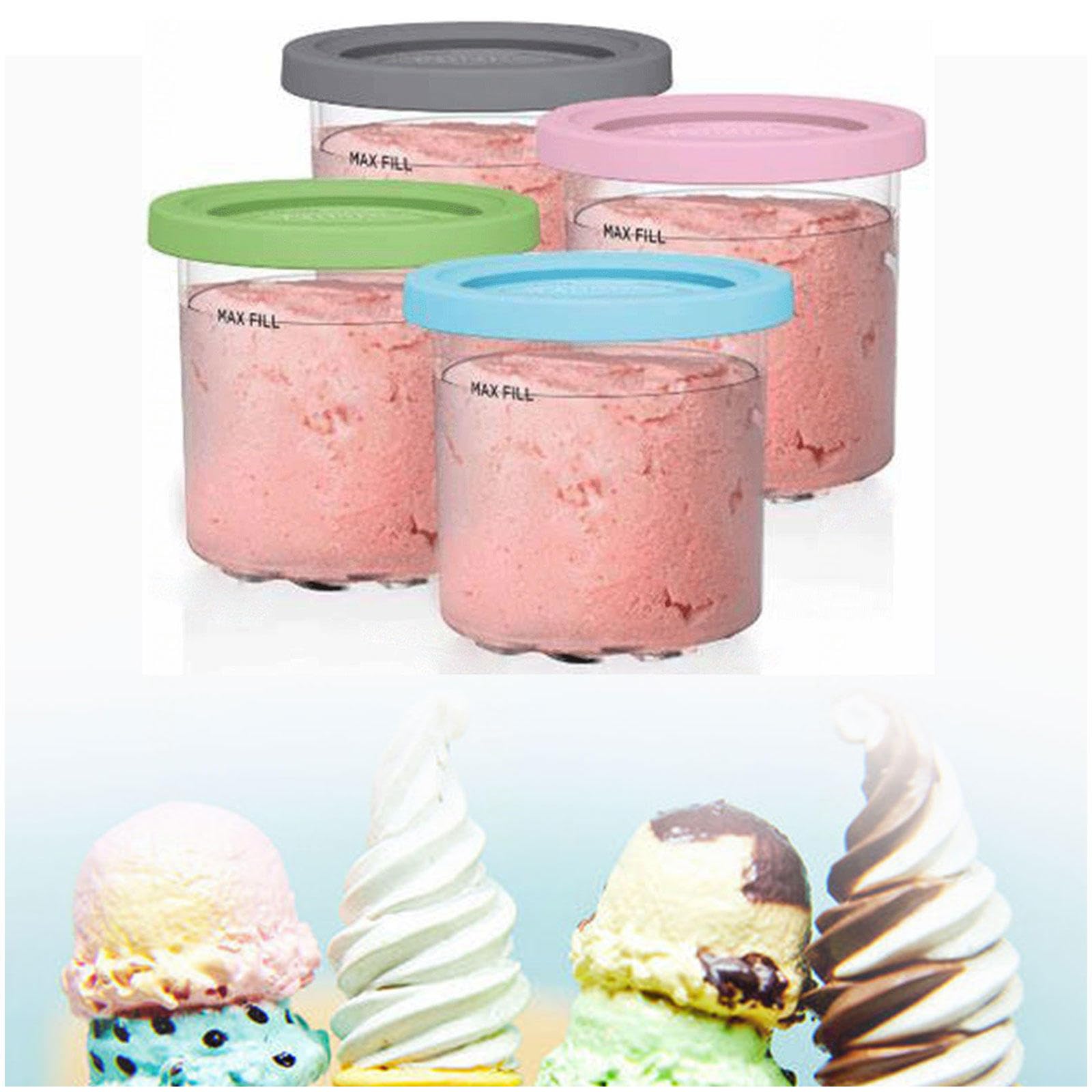 Creami Containers, for Ninja Creami Deluxe,16 OZ Ice Cream Container Airtight,Reusable for NC301 NC300 NC299AM Series Ice Cream Maker
