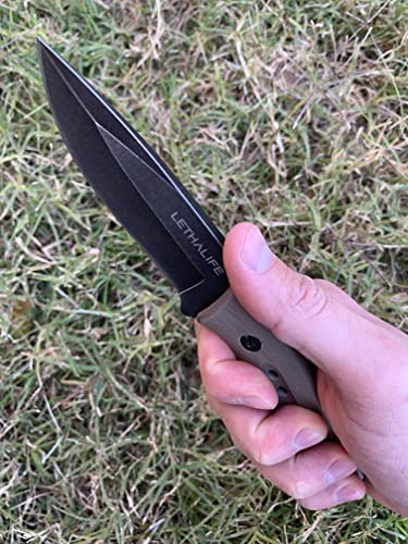 LETHALIFE Tactical Fixed Blade Hunting Knife - Full Tang, Coyote Brown