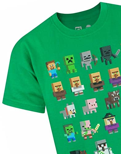 Minecraft T-Shirt Boys Kids Sprites Green Characters Short Sleeve Game Top 9-10 Years