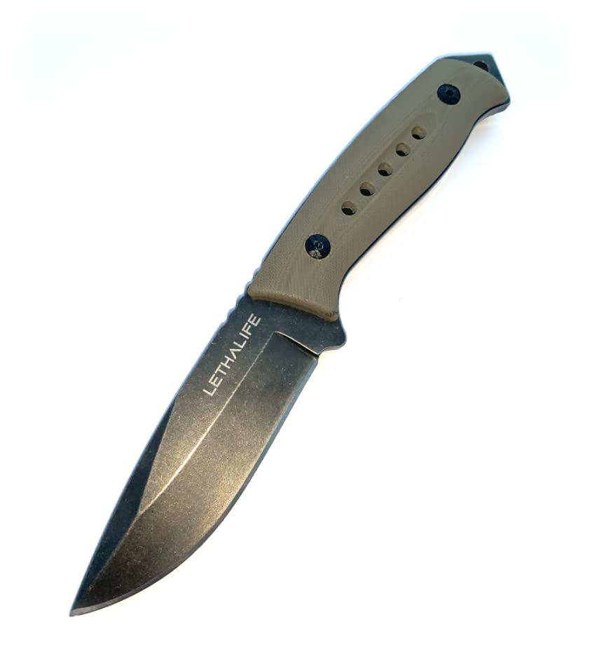 LETHALIFE Tactical Fixed Blade Hunting Knife - Full Tang, Coyote Brown