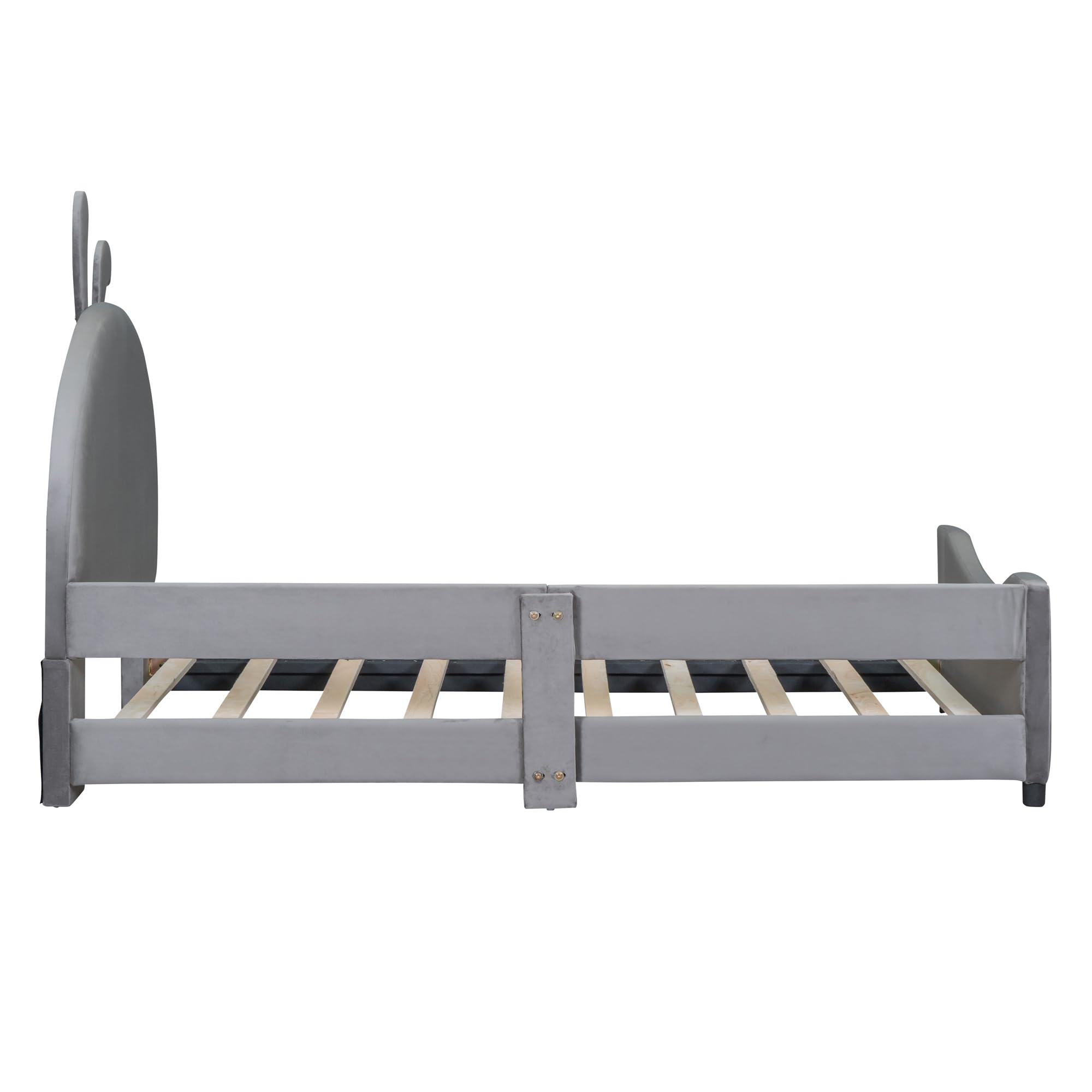 FANYHOME Twin Size Upholstered Daybed with Rabbit Ear Shaped Headboard, Modern Low Profile Bed with Sturdy Wooden Slats Support, Wooden Daybed Frame for Kids Boys Girls, No Box Spring Needed,Gray