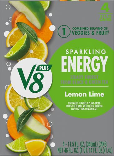 V8 +Energy Sparkling Lemon Lime Juice Energy Drink, 11.5 fl oz Can (4 Pack)