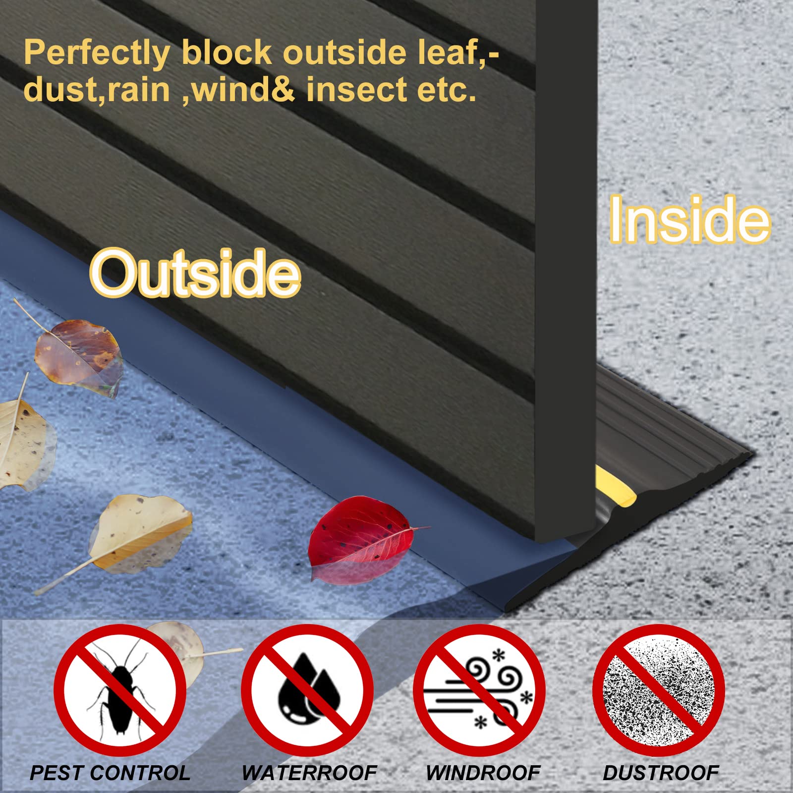 Universal Garage Door Threshold Seal Strips, 10 Ft Weatherproof Rubber DIY Weather Stripping with Sealants/Adhesives, Garage Door Bottom Seal Weather Strip Replacements
