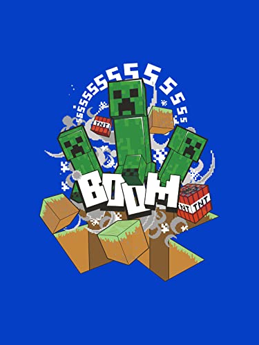 Minecraft Boys Video Game T-Shirt - Black and Green Creeper Face - Official Long Sleeve Shirt (Royal, Medium)