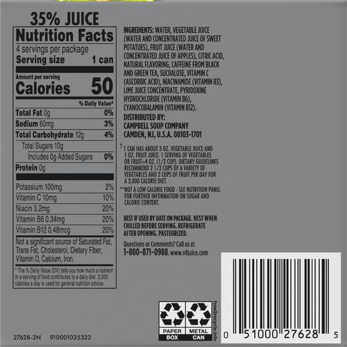 V8 +Energy Sparkling Lemon Lime Juice Energy Drink, 11.5 fl oz Can (4 Pack)