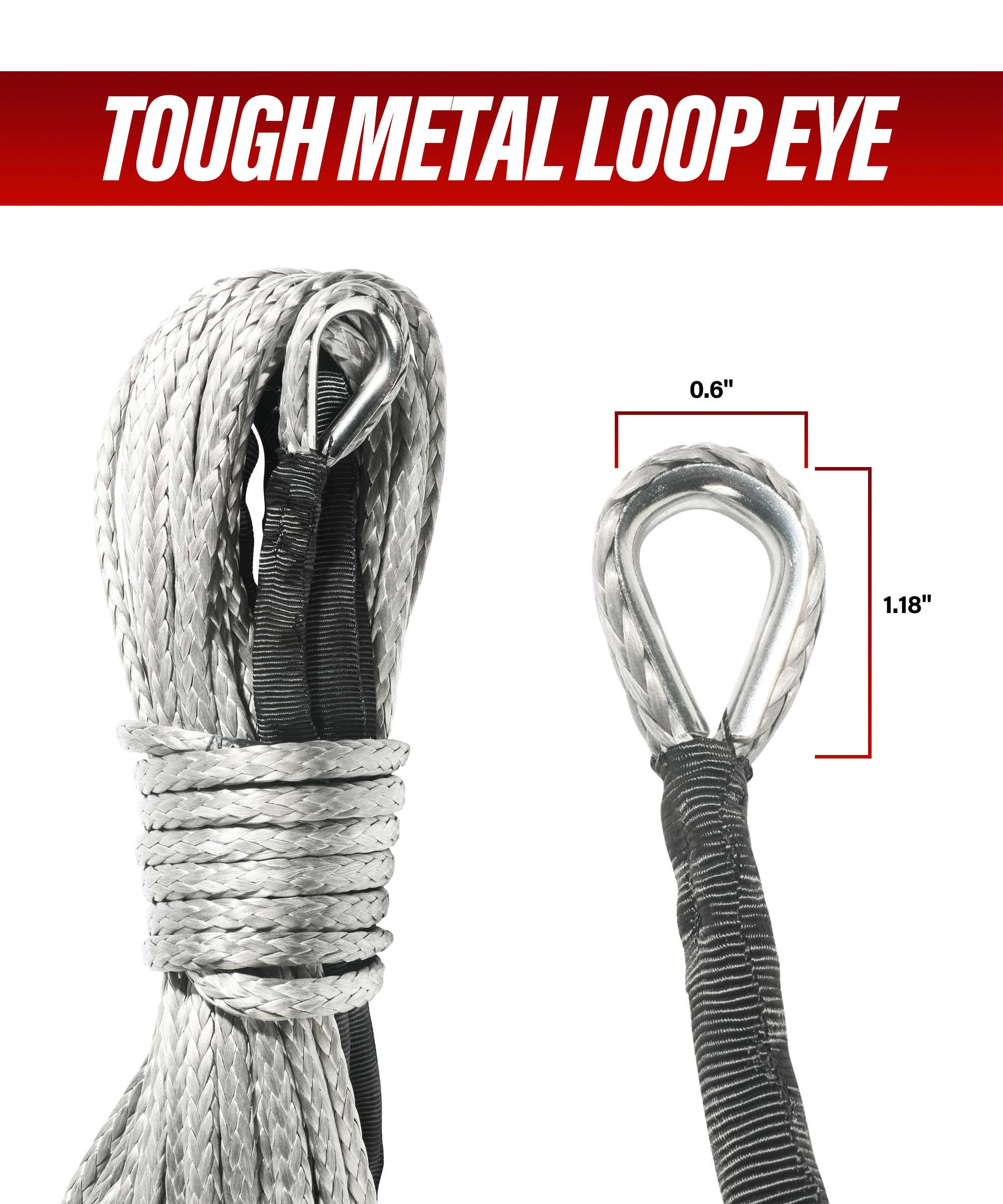 ESEWALAS Synthetic Winch Rope Kit,3/16 Inch x 50 Feet 8,350LBs Synthetic Winch Rope ATV Winch Line Cable Rope with Steel Hook Rubber Stopper Protecting Sleeve/Sheath and Thimble