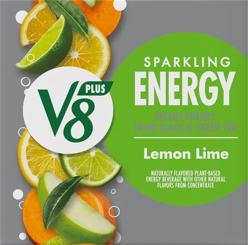 V8 +Energy Sparkling Lemon Lime Juice Energy Drink, 11.5 fl oz Can (4 Pack)