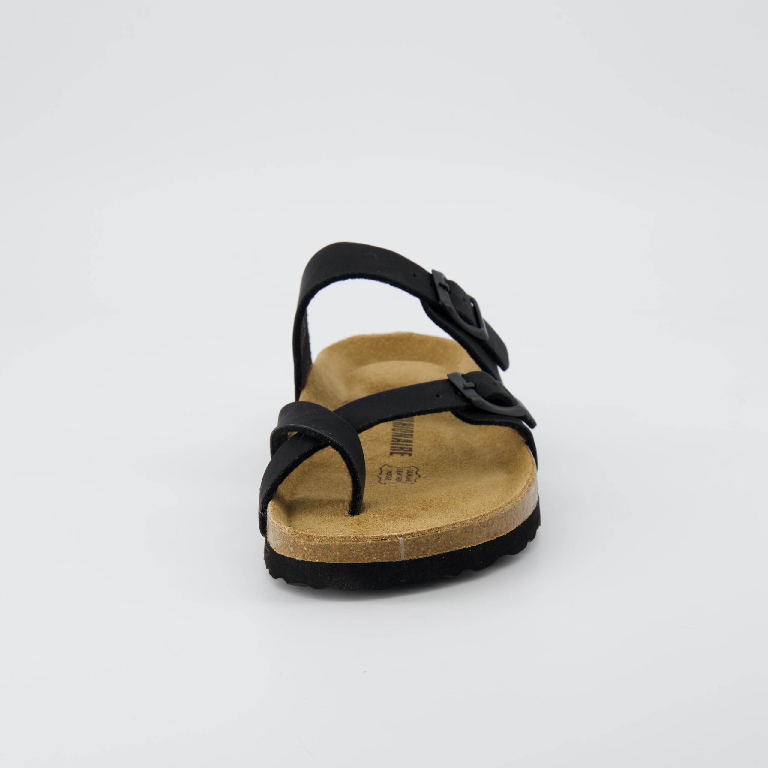 CUSHIONAIRE Luna Cork Footbed Women's Sandals - Comfortable Slip-On Slides with Adjustable Straps & Memory Foam for All-Day Wear | Beach Essential Summer Sandals for Women 2025, BLACK 9